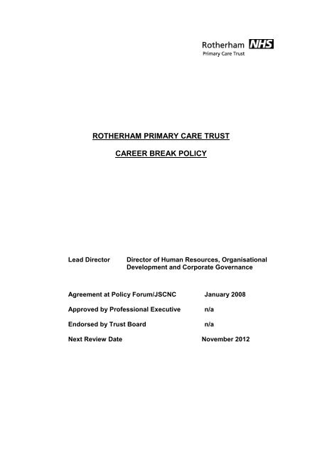 Career Break Policy - Rotherham CCG