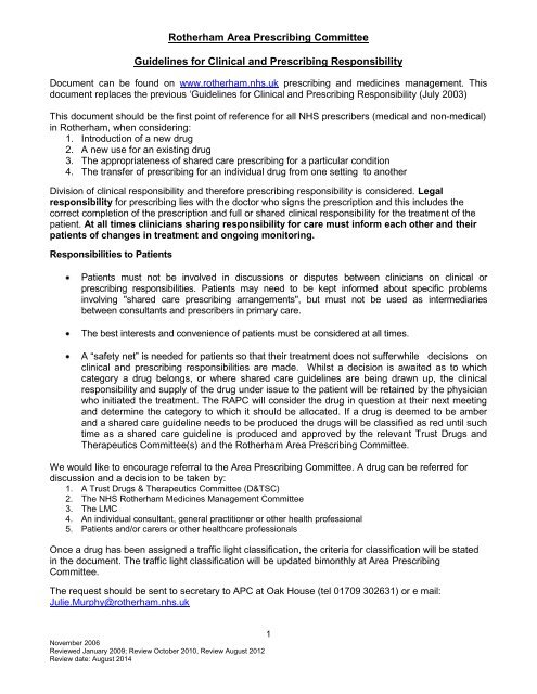 Guidelines for Clinical and Prescribing ... - NHS Rotherham