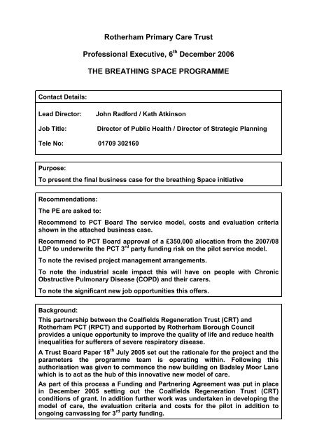 BreathingSpace business case - NHS Rotherham