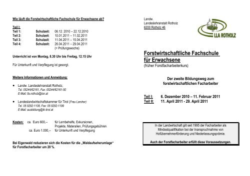 Wie läuft die Forstwirtschaftliche Fachschule für ... - LLA Rotholz