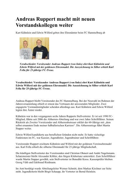 Andreas Ruppert macht mit neuen ... - 1.FC Hammelburg