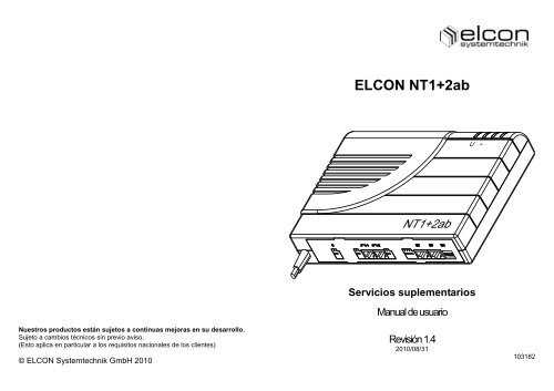 Especificaciones técnicas - Elcon Systemtechnik