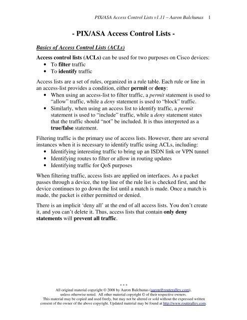 PIX/ASA Access Control Lists - Router Alley
