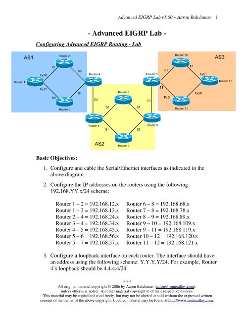 Advanced EIGRP Lab - Router Alley Advanced EIGRP Lab - Router Alley