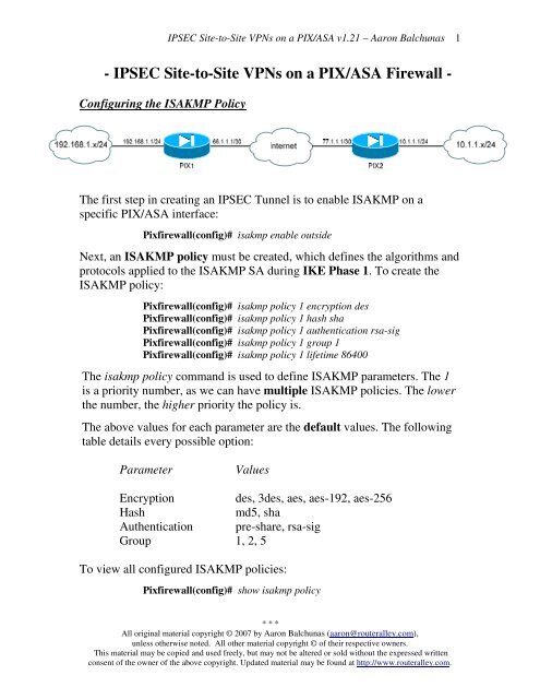 IPSEC Site-to-Site VPNs on a PIX/ASA Firewall - Router Alley