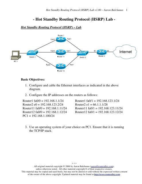 Hot Standby Routing Protocol (HSRP) Lab - Router Alley
