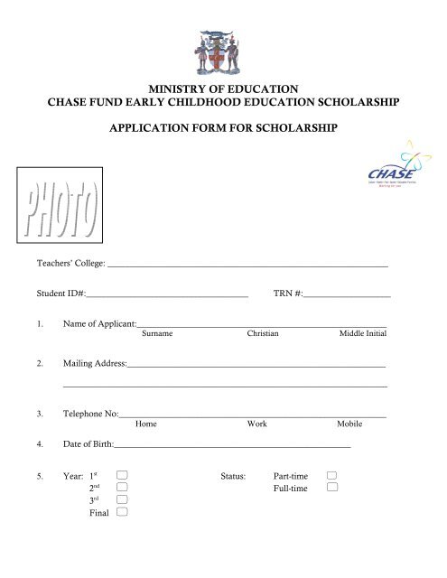 CHASE FUND Scholarship Application Form - The Early Childhood ...