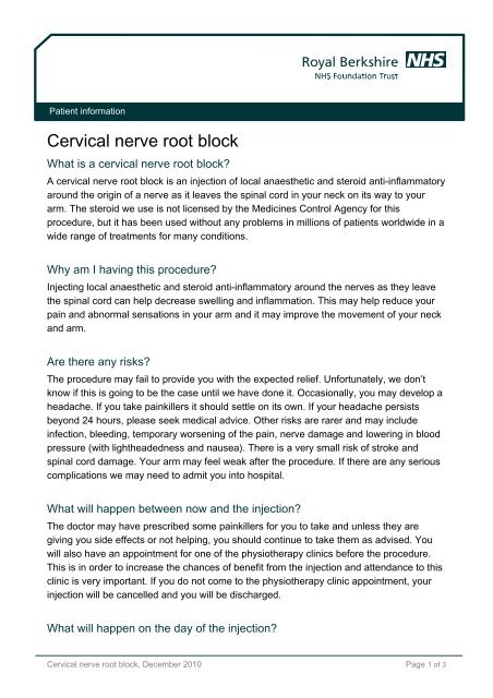 Cervical nerve root block - The Royal Berkshire NHS Foundation Trust