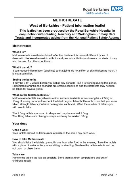 METHOTREXATE West of Berkshire - Patient information leaflet