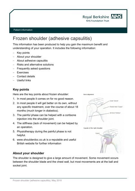 Frozen shoulder - The Royal Berkshire NHS Foundation Trust
