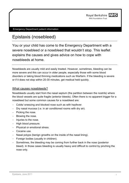 Epistaxis (nosebleed) - The Royal Berkshire NHS Foundation Trust