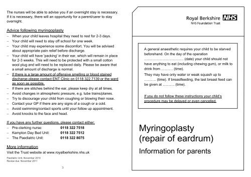 Myringoplasty - The Royal Berkshire NHS Foundation Trust