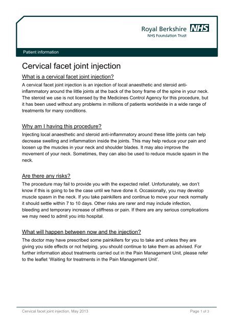 Cervical facet joint injection - The Royal Berkshire NHS Foundation ...