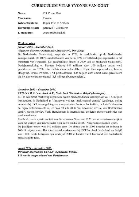 CURRICULUM VITAE YVONNE VAN OORT