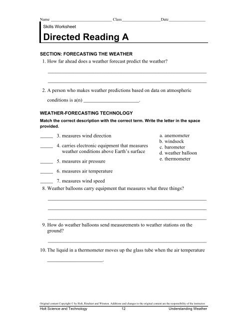 Directed Reading A - Royal Oak Schools