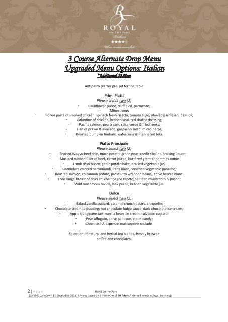 Download Upgraded Menu - Royal On The Park Hotel