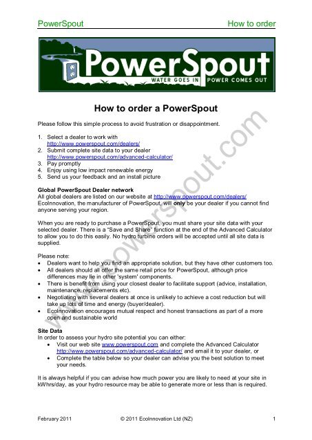 PowerSpout Hydro Site Assessment