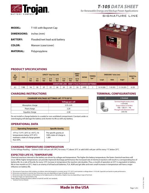 Trojan T-105 Volt Battery Specs Cheap Selling | www.pinnaxis.com