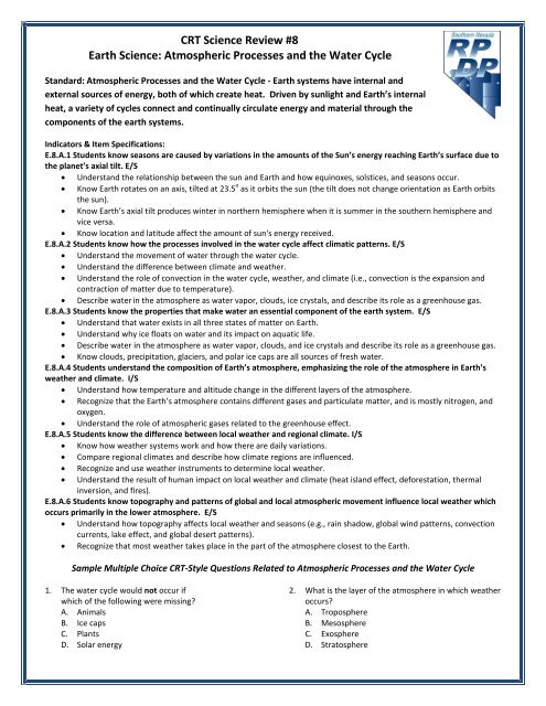 Atmospheric Processes and the Water Cycle - RPDP