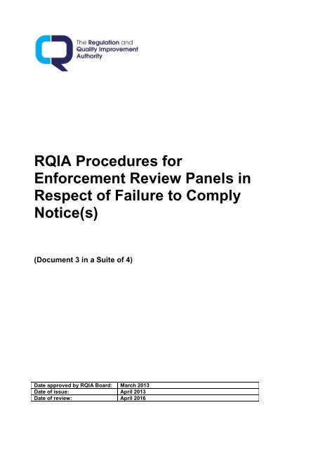 RQIA Procedures for Enforcement Review Panels in Respect of ...