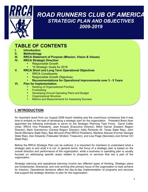 road runners club of america strategic plan and objectives 2009-2019
