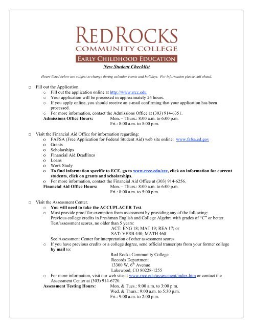 New Student Checklist - Red Rocks Community College