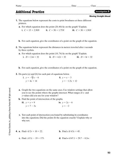 Moving Straight Ahead Additional Practice Invest 3 - Rockwood ...