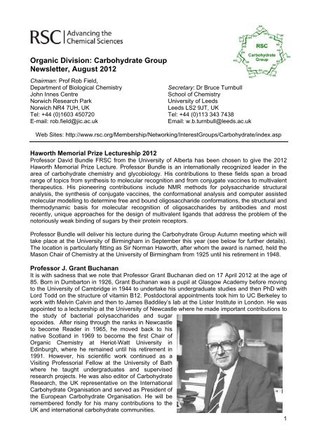 RSC Carbohydrate Group Newsletter - Royal Society of Chemistry