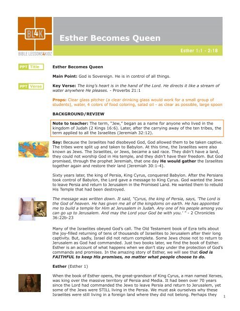 Esther Becomes Queen - BibleLessons4Kidz