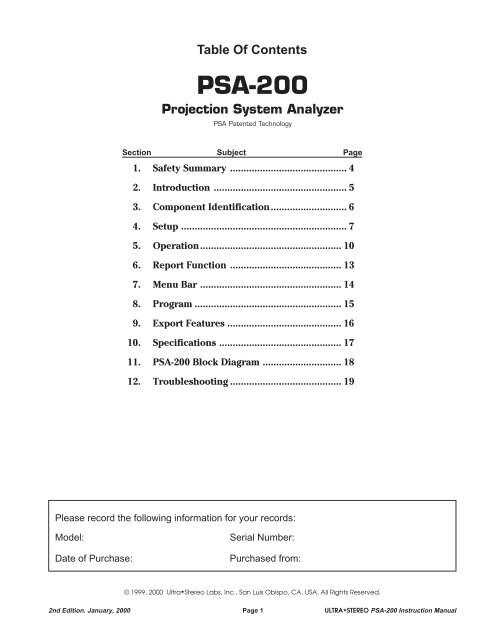 PSA-200 Light Analyzer - R.S. Engineering and Manufacturing