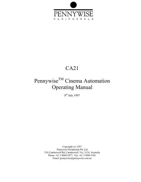 CA21 Pennywise Cinema Automation Operating Manual