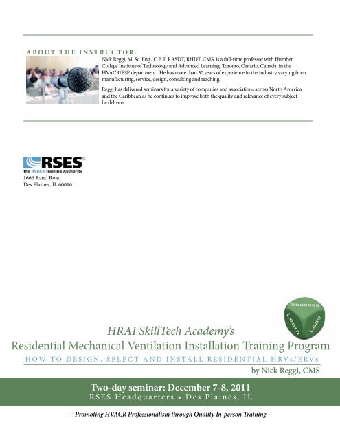 HRAI SkillTech Academy's Residential Mechanical Ventilation ...