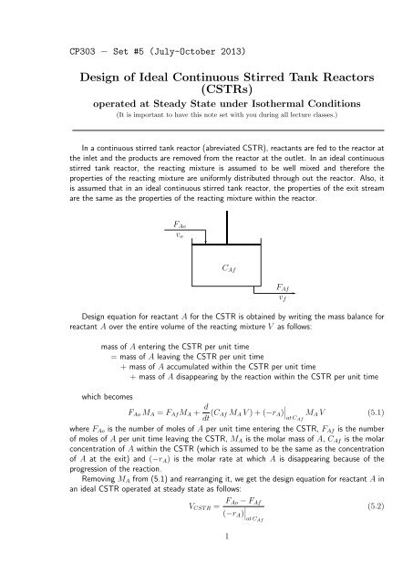 Design of Ideal Continuous Stirred Tank Reactors (CSTRs)