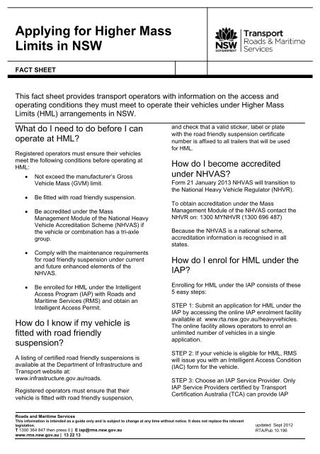 Applying for Higher Mass Limits in NSW - RTA - NSW Government