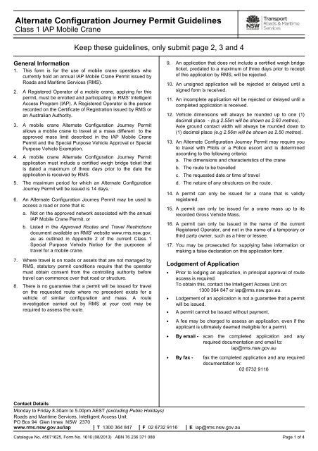 Application for Class 1 Mobile Crane Journey Permit ... - RTA