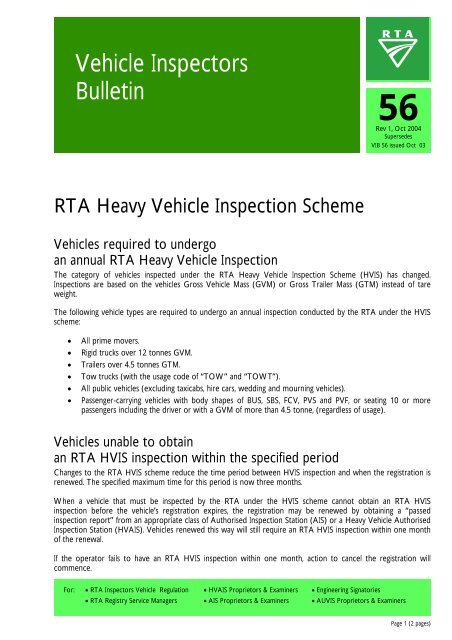 heavy vehicle inspection scheme - RTA