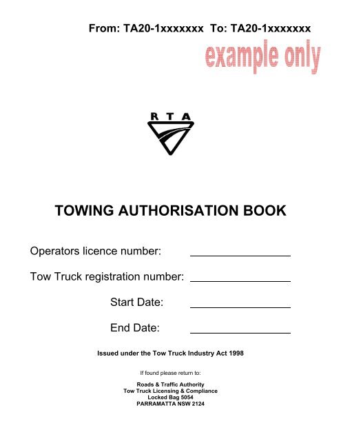 Towing authorisation form - RTA