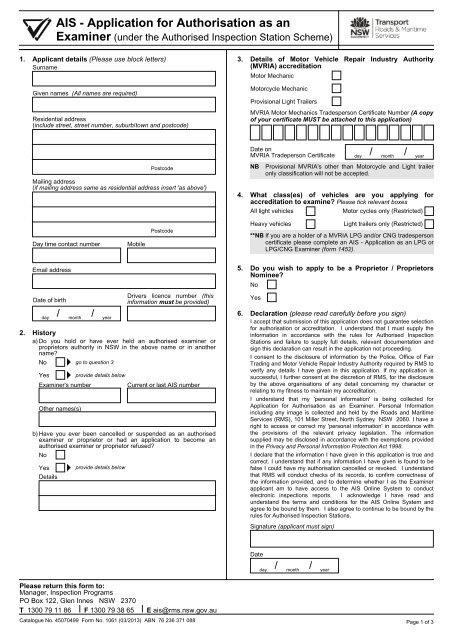 AIS - Application for Authorisation as an Examiner - RTA