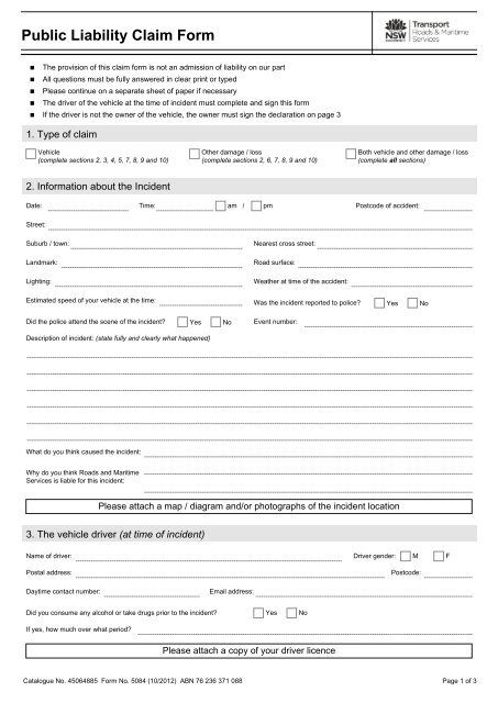Public Liability Claim Form - RTA