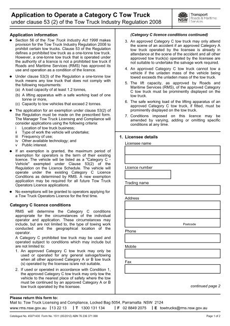 Application to Operate a Category C Tow Truck - RTA