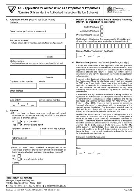 AIS - Application for Authorisation as a Proprietor Only - RTA