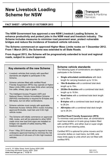New Livestock Loading Scheme for NSW - RTA - NSW Government