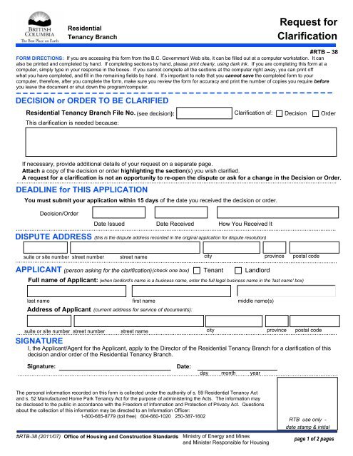 Request for Clarification - Residential Tenancy Office