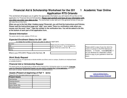 Financial Aid Worksheet