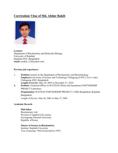 Curriculum Vitae of Md. Abdur Rakib