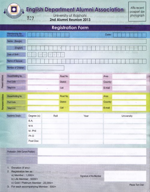 Registration Form for Alumni Meeting 2013 - Rajshahi University