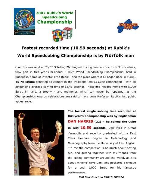 8 October 2007 - Fastest Solve at World Champs ... - Rubik's Cube