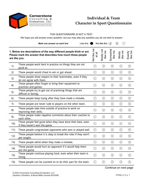 Individual & Team Character in Sport Questionnaire