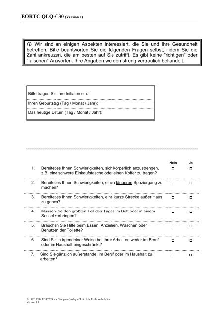 EORTC QLQ-C30 (Version 1) - Rudern.de