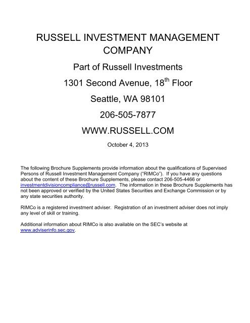 Russell Investment Management Company ADV Part 2B brochure